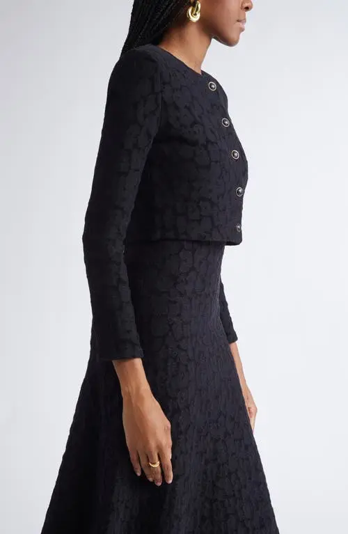 St. John Leopard Jacquard Crop Cardigan Jacket