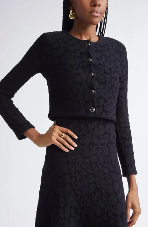 St. John Leopard Jacquard Crop Cardigan Jacket