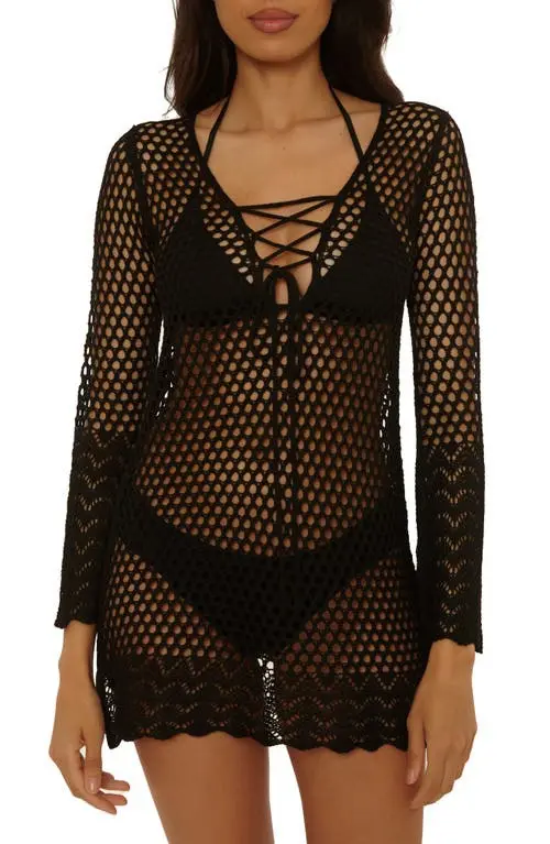 BECCA By Rebecca Virtue Treasure Island Long Sleeve Reversible Open Knit Cover-up Tunic - Black