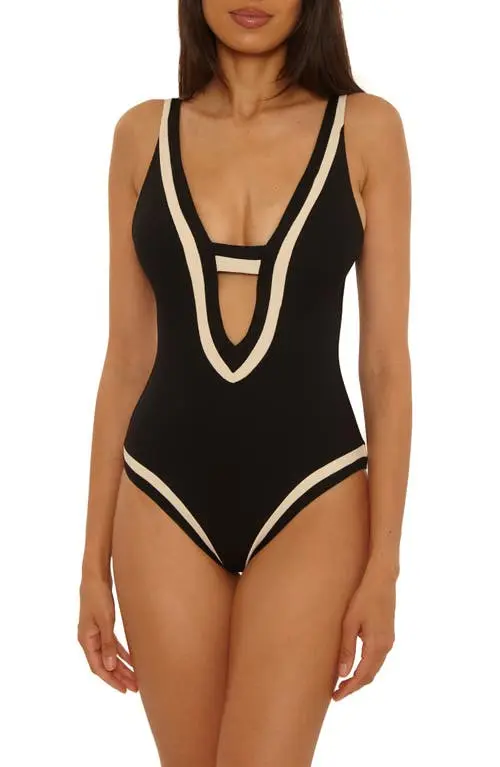 BECCA By Rebecca Virtue Coast Line Plunge One-piece Swimsuit - Black/tan