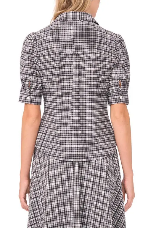 Vince Camuto Plaid Puff Sleeve Button-up Top