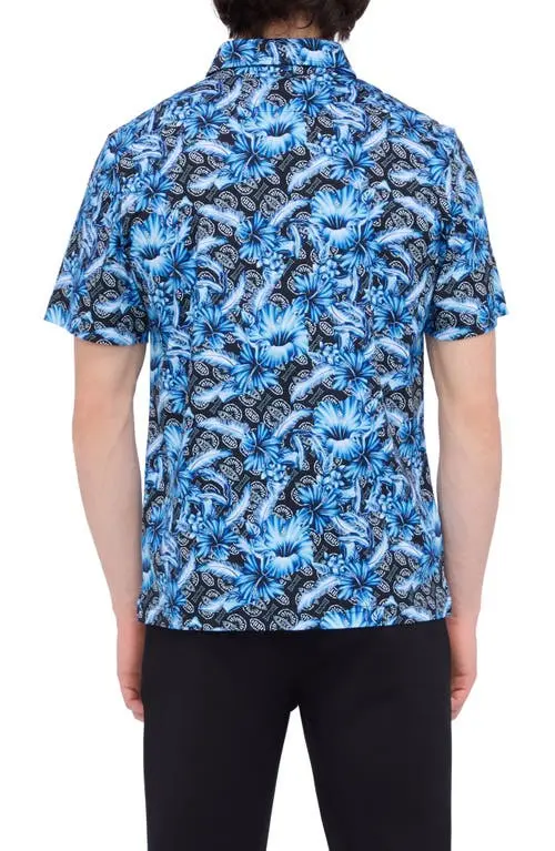 Bugatchi Hendrix Digital Floral Print Pima Cotton Polo - Navy