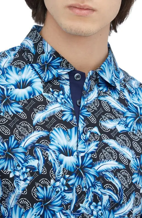Bugatchi Hendrix Digital Floral Print Pima Cotton Polo - Navy
