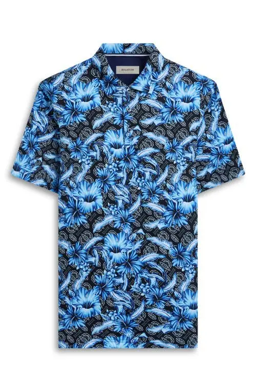 Bugatchi Hendrix Digital Floral Print Pima Cotton Polo - Navy