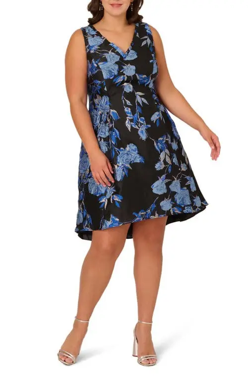 Adrianna Papell Metallic Floral High-low Dress - Blue/black Multi