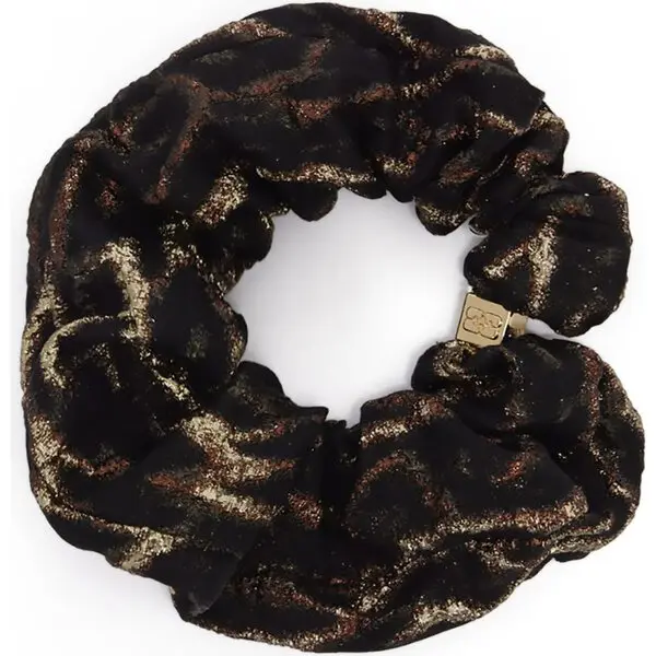 GANNI Metallic Cloqué Scrunchie - Khaki