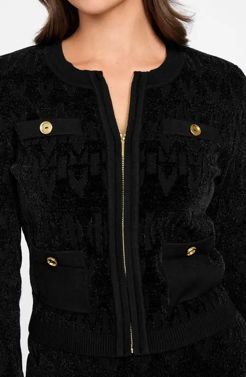 MARCIANO Adele Logo Jacquard Chenille Zip-up Cardigan