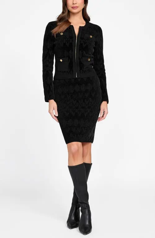 MARCIANO Adele Logo Jacquard Chenille Zip-up Cardigan