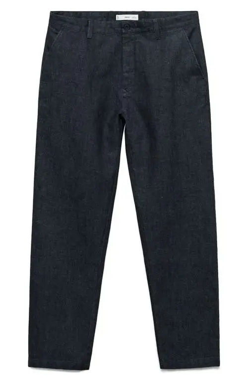 Mango Straight Fit Cotton & Linen Twill Pants