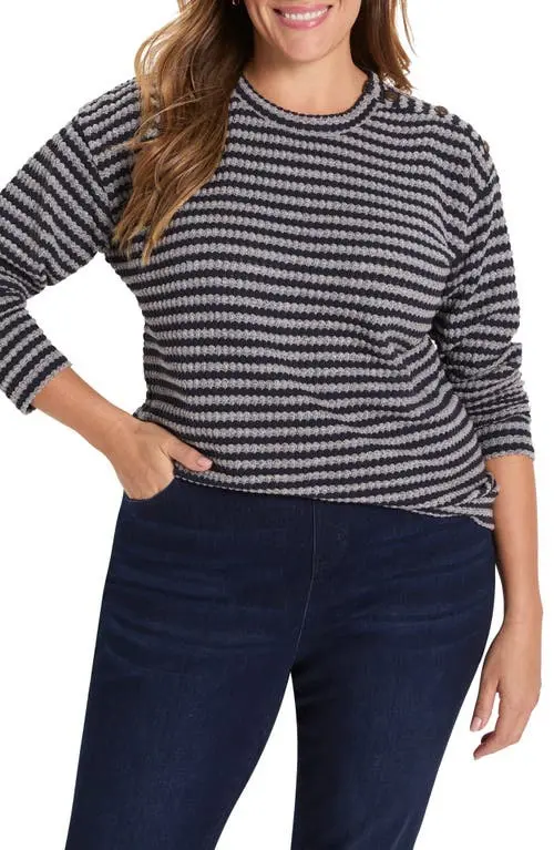 NIC+ZOE Texture Stripe Button-shoulder Top