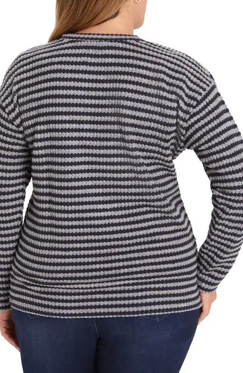 NIC+ZOE Texture Stripe Button-shoulder Top