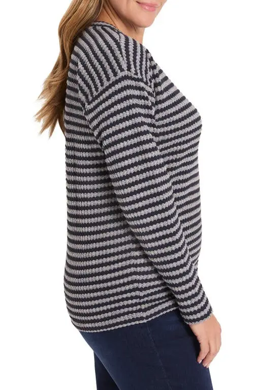 NIC+ZOE Texture Stripe Button-shoulder Top
