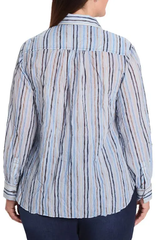 NIC+ZOE Drifty Stripe Cotton Button-up Blouse
