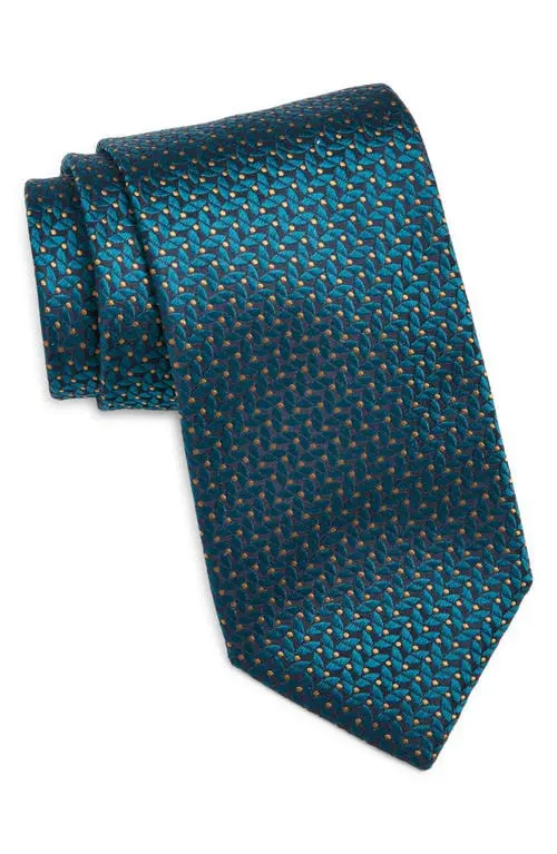 Canali Geometric Italian-silk Neck Tie - Teal