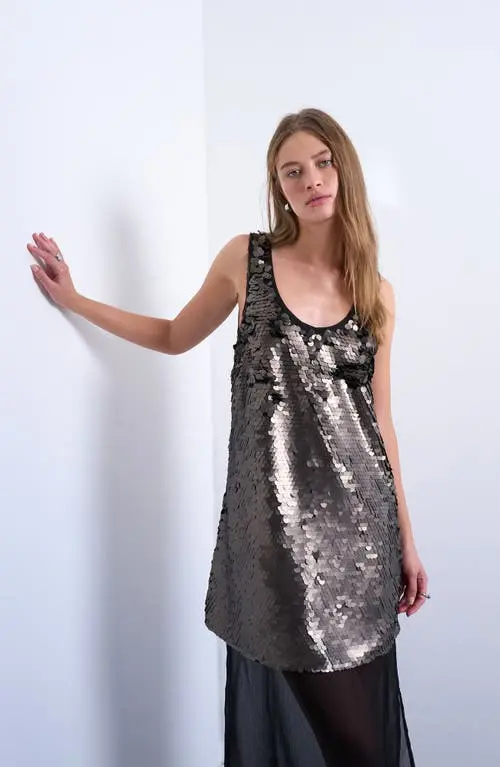 Topshop Sequin Maxi Dress With Sheer Hem
