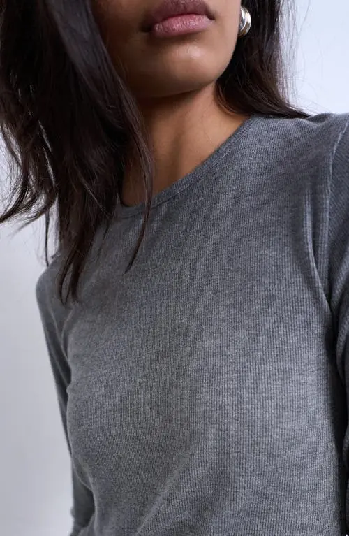 Topshop Long Sleeve Rib Top - Grey