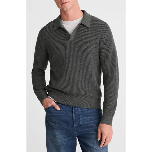 Madewell Shaker Stitch Cotton Sweater Polo - Heather Charcoal