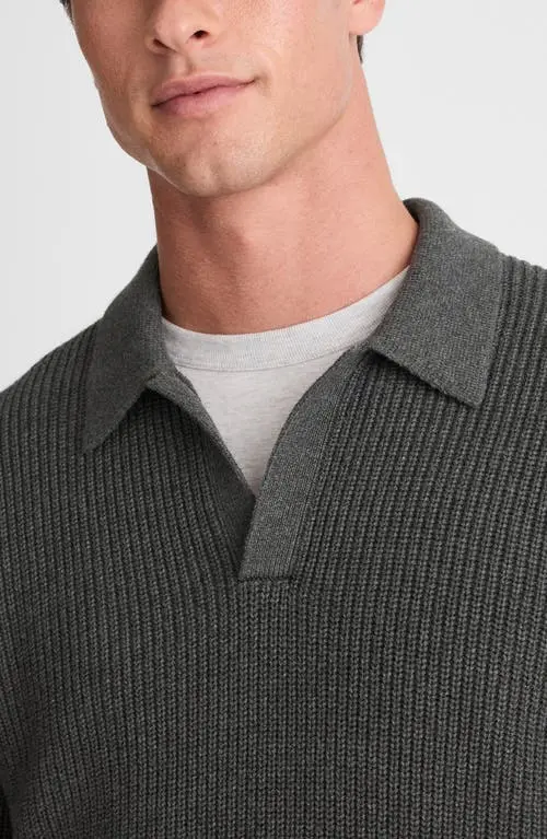 Madewell Shaker Stitch Cotton Sweater Polo - Heather Charcoal