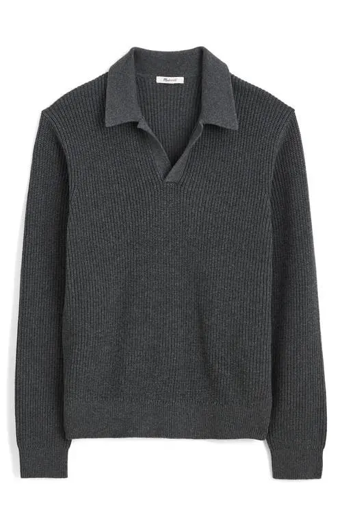Madewell Shaker Stitch Cotton Sweater Polo - Heather Charcoal