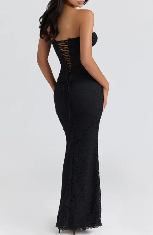 House Of Cb Lace-up Strapless Lace Corset Gown - Black