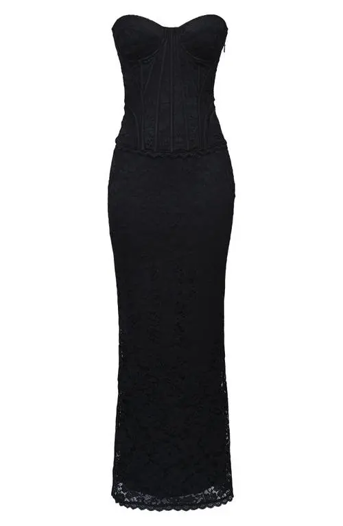 House Of Cb Lace-up Strapless Lace Corset Gown - Black