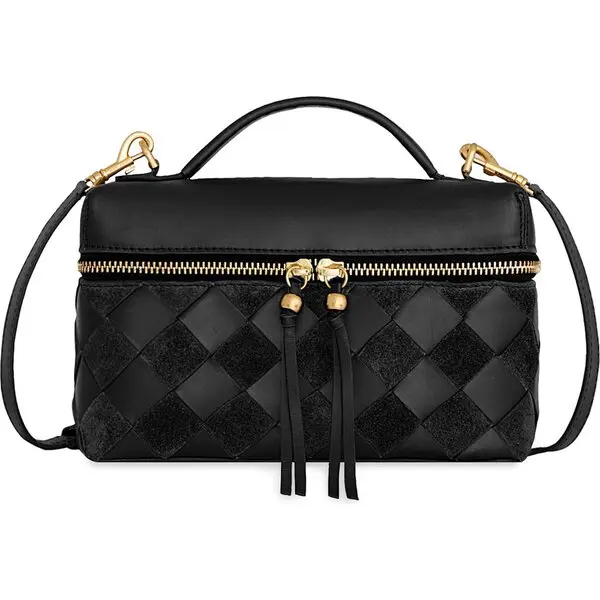 Rebecca Minkoff Frankie Woven Leather Train Case - Black