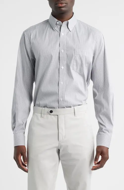 EAGLE Regular Fit Grey Gingham Check Cotton Button-down Oxford Shirt - Gray