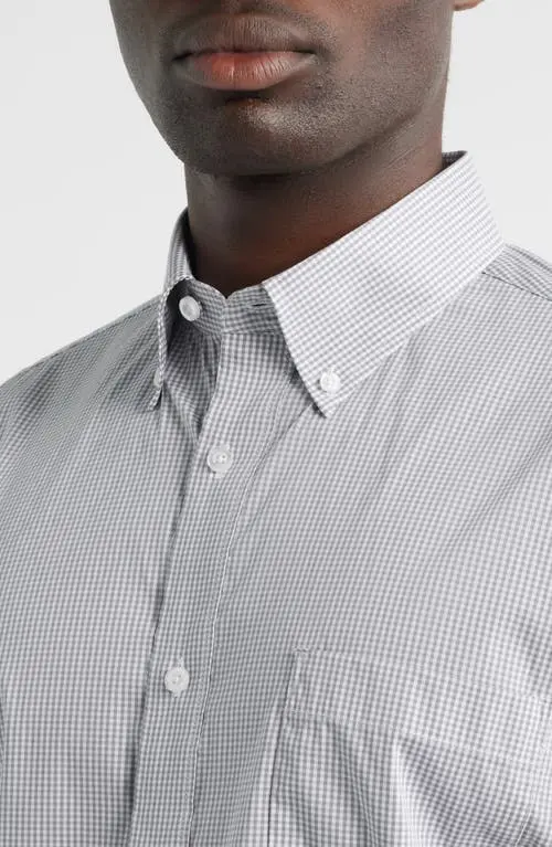 EAGLE Regular Fit Grey Gingham Check Cotton Button-down Oxford Shirt - Gray