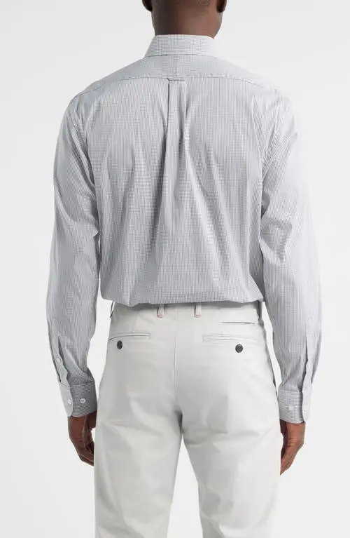 EAGLE Regular Fit Grey Gingham Check Cotton Button-down Oxford Shirt - Gray