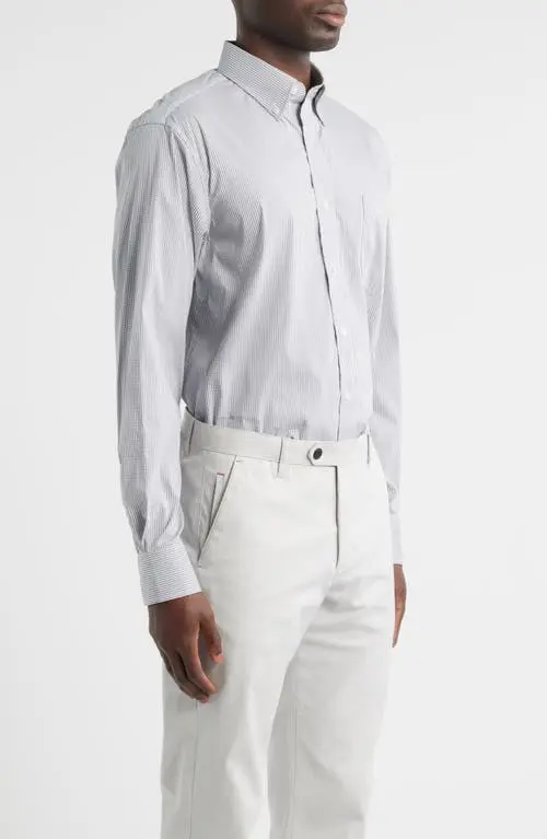 EAGLE Regular Fit Grey Gingham Check Cotton Button-down Oxford Shirt - Gray