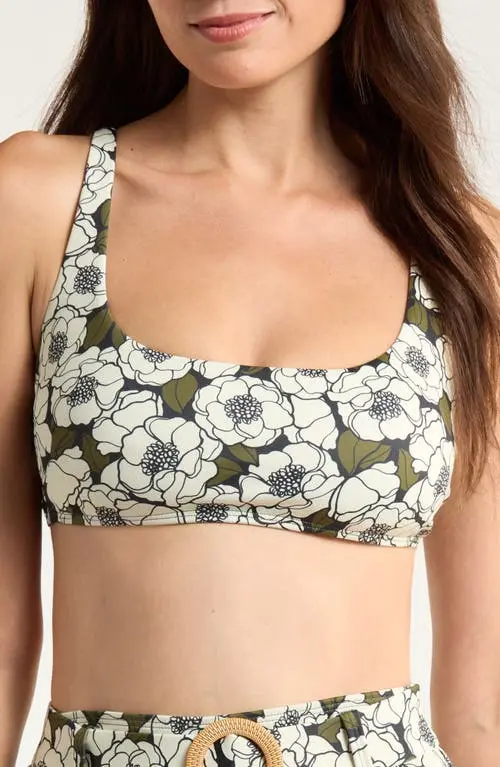 HUTCH Conny Floral Bikini Top - Black Olive Fl Outline Poppies