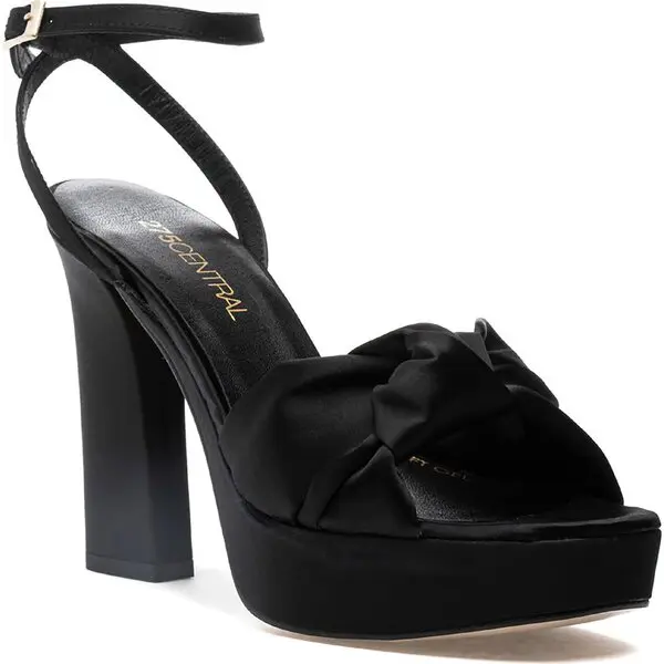 275 CENTRAL Miles Ankle Strap Platform Sandal - Black Satin