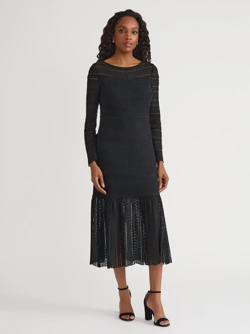 Misook Fit & Flare Lace Maxi Dress - Black