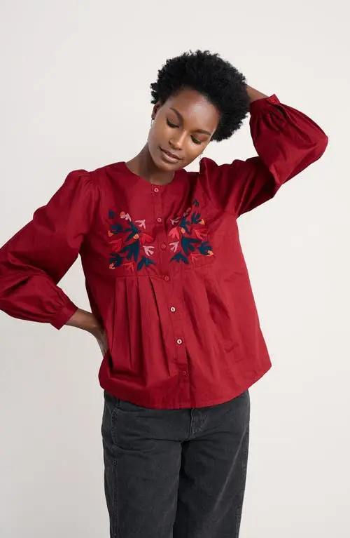 SEASALT CORNWALL Thornapple Embroidered Balloon Sleeve Organic Cotton Top