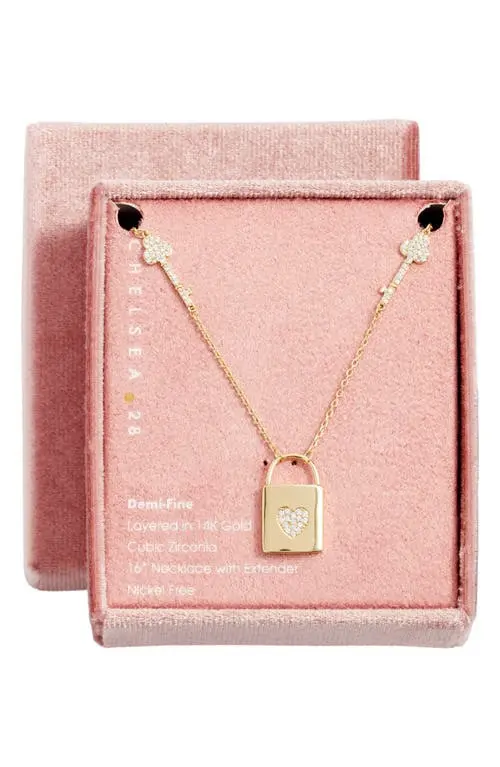 Chelsea28 Pavé Cubic Zirconia Locket Pendant Necklace - Clear- Gold