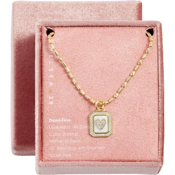 Chelsea28 Pavé Cubic Zirconia & Mother-of-pearl Pendant Necklace - White- Clear- Gold