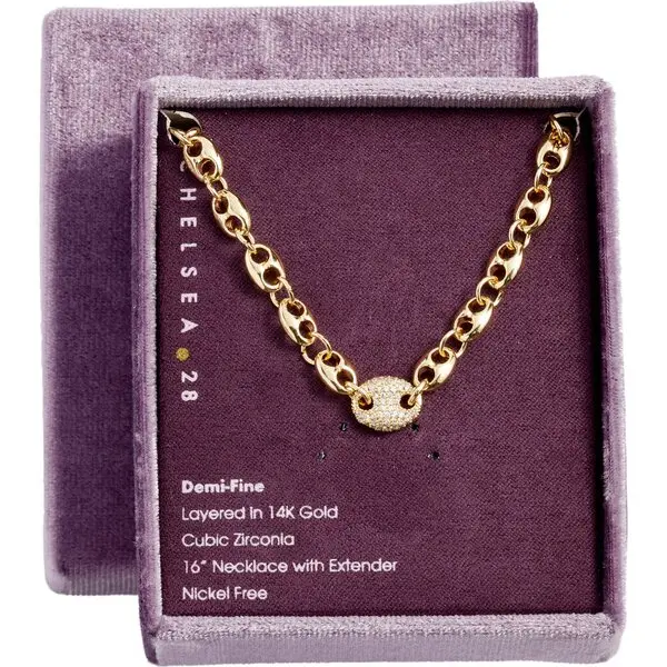 Chelsea28 Pavé Cubic Zirconia Mariner Chain Necklace - Clear- Gold