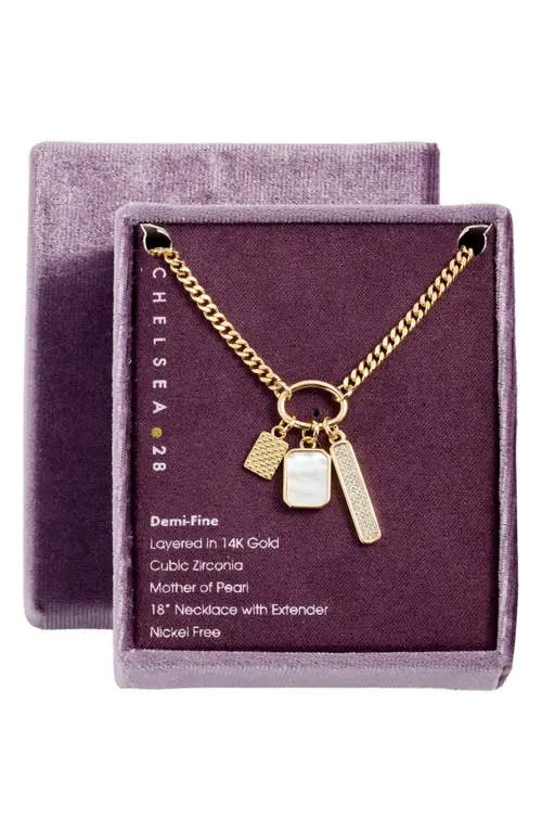 Chelsea28 Pavé Cubic Zirconia & Mother-of-pearl Charm Necklace - White- Clear- Gold