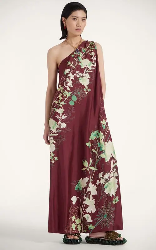 La DoubleJ Roy One-shoulder Maxi Dress - Woodland Placée Bordeaux