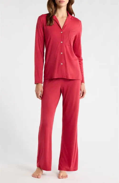 Natori Embroidered Jersey Pajamas - Cherry Red