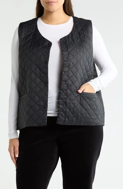 Eileen Fisher Diamond Quilted Recycled Nylon Vest - Black