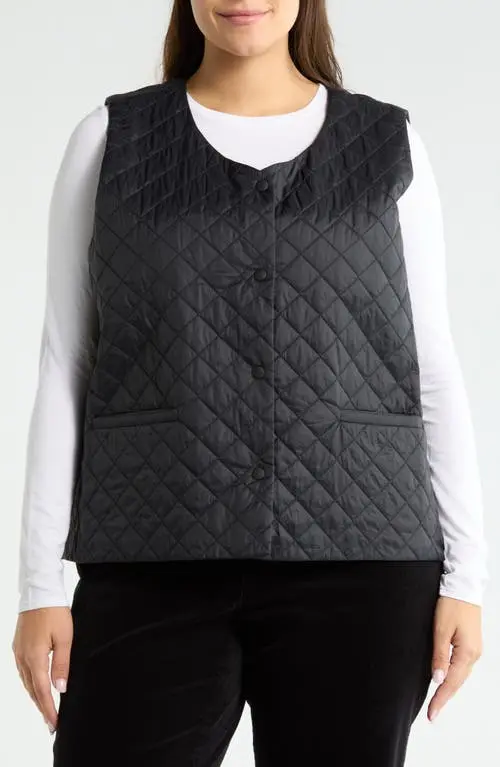 Eileen Fisher Diamond Quilted Recycled Nylon Vest - Black