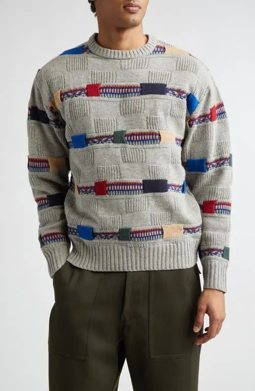 BEAMS Fair Isle Stripe Jacquard Wool Blend Sweater