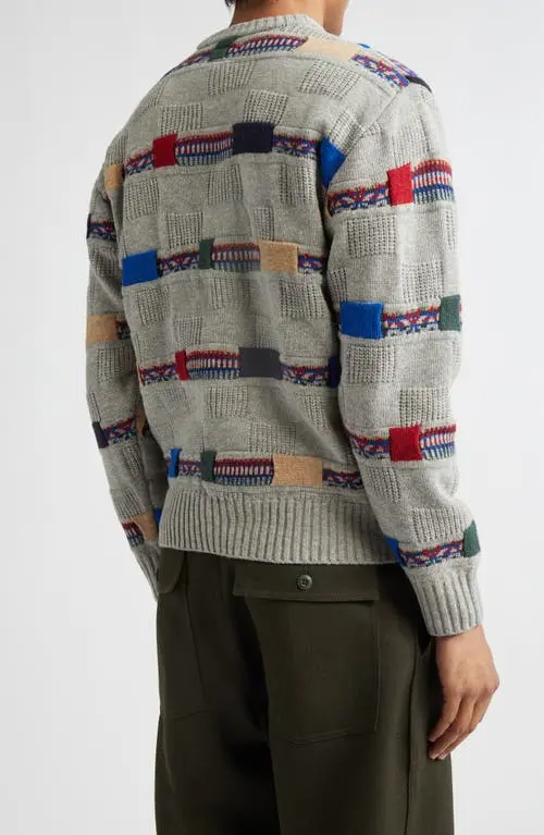BEAMS Fair Isle Stripe Jacquard Wool Blend Sweater