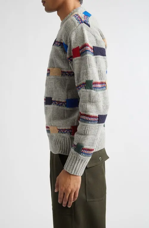BEAMS Fair Isle Stripe Jacquard Wool Blend Sweater