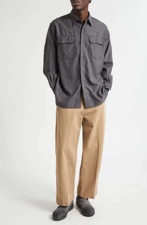 BEAMS Work Uniform Pinstripe Serge Button-up Shirt