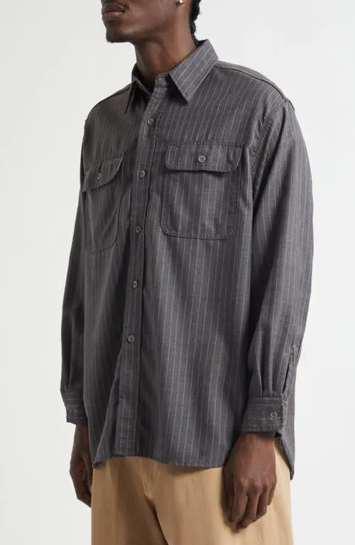 BEAMS Work Uniform Pinstripe Serge Button-up Shirt