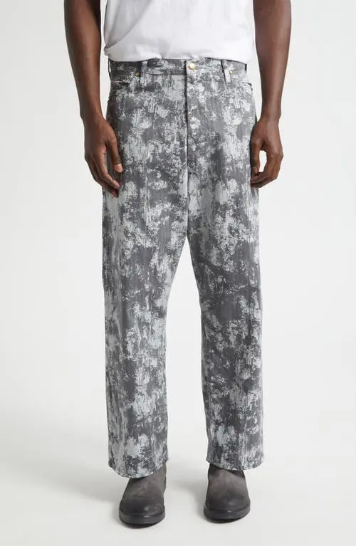 BEAMS Foil Print Herringbone Painter Pants - Grey