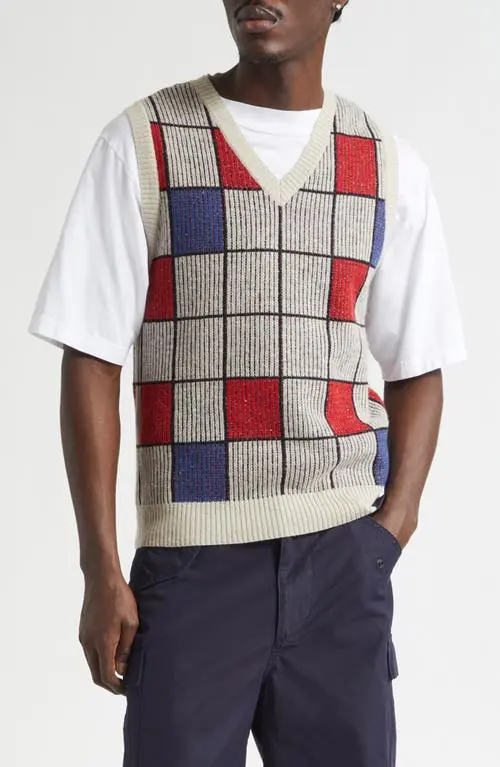 BEAMS Block Pattern Wool-blend Sweater Vest - White
