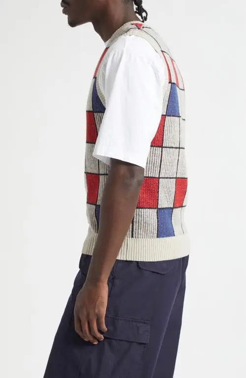 BEAMS Block Pattern Wool-blend Sweater Vest